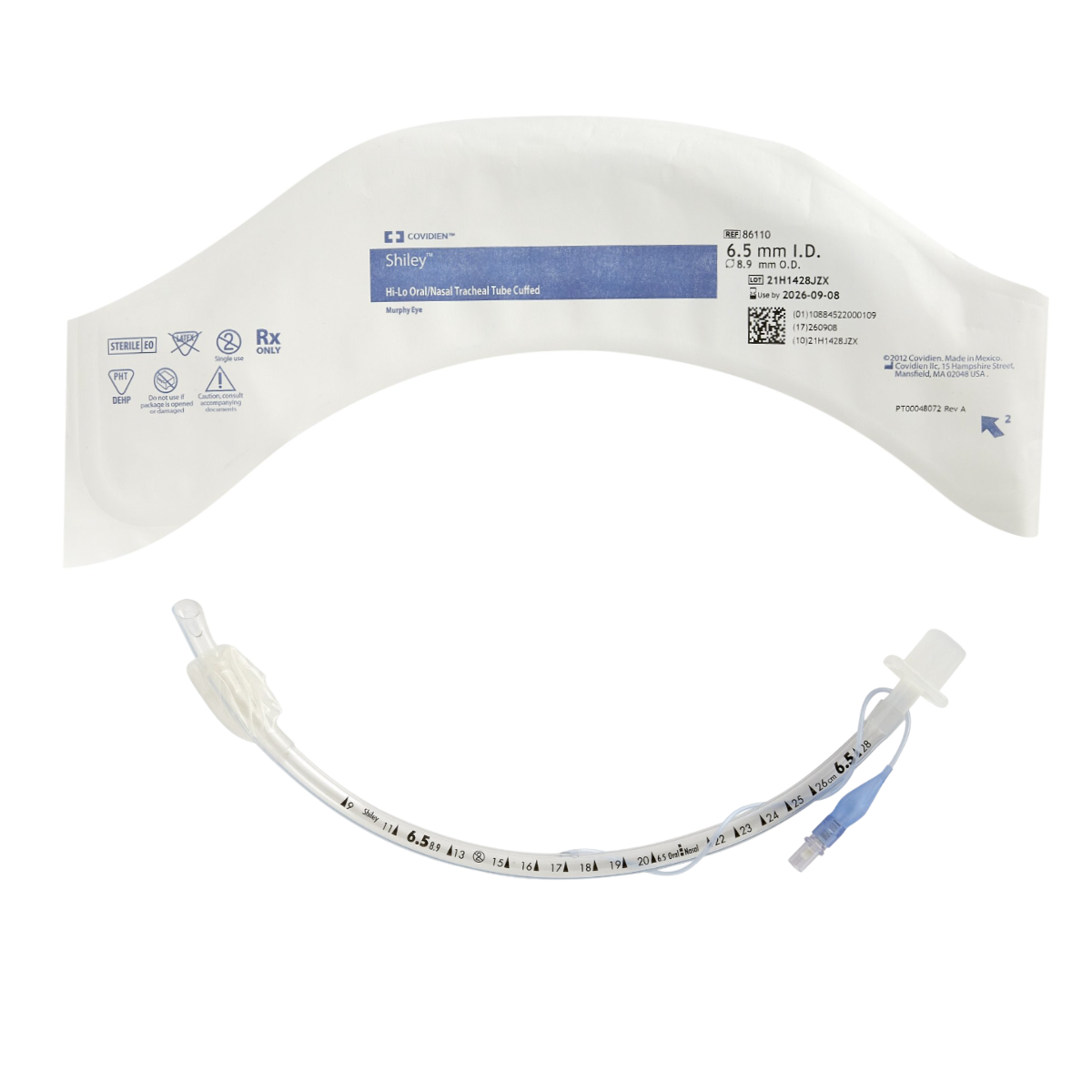 Covidien Cuffed Endotracheal Tube Hi-Lo® Curved 6.5 mm Adult Murphy Ey