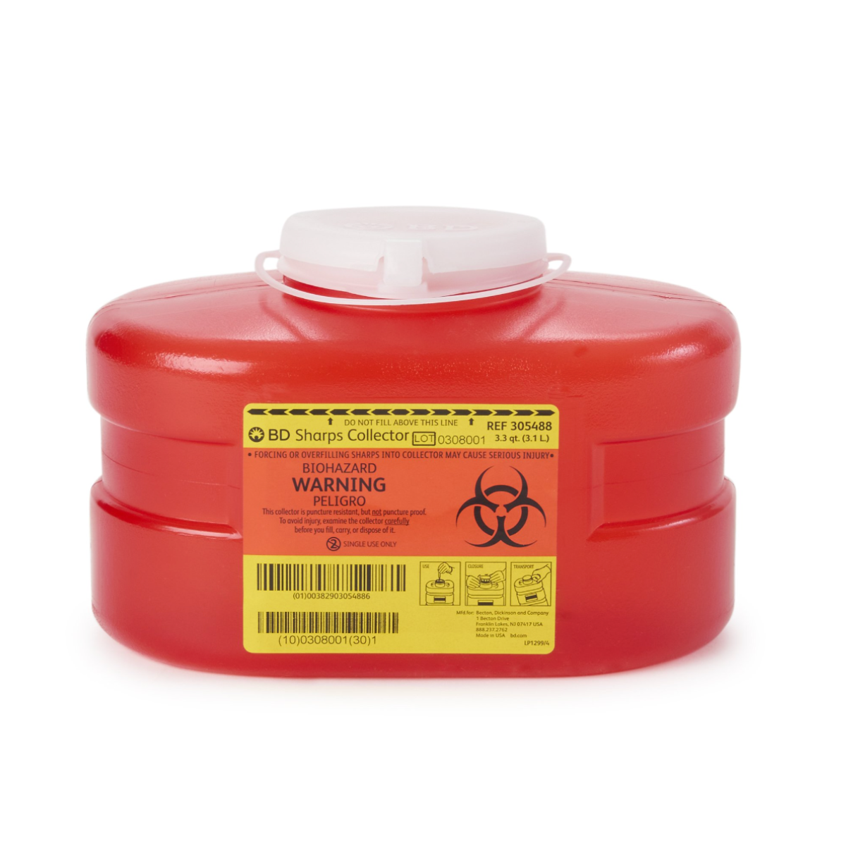 BD #305488 Sharps Container BD™ Red Base 0.825 Gallon 24/Case 3.3QT