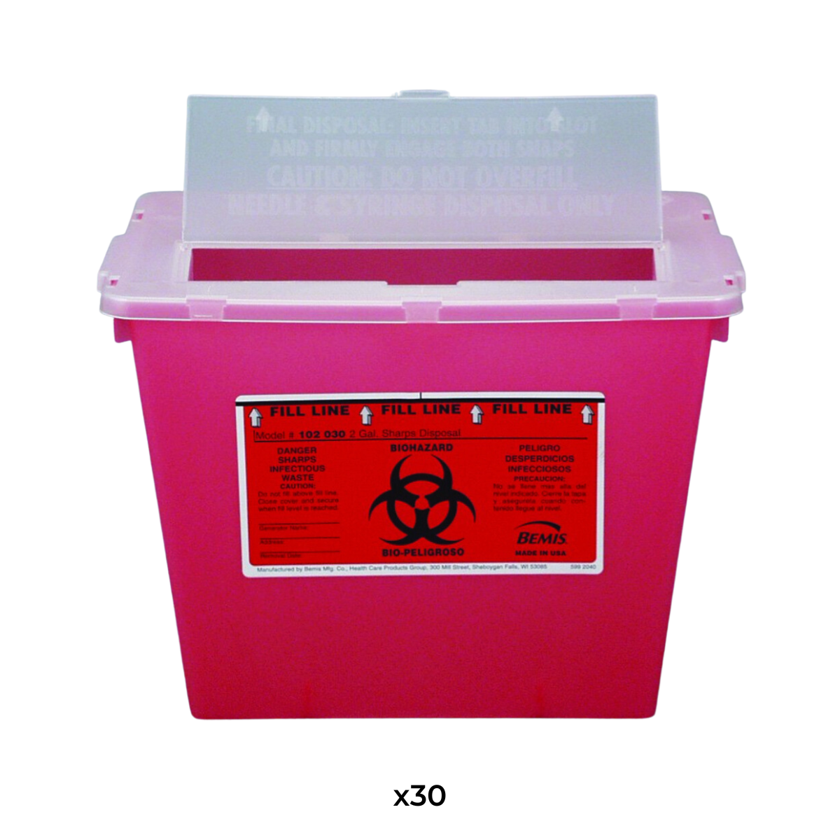 Bemis Red Sharps Container 2 Gallon 30/Bx