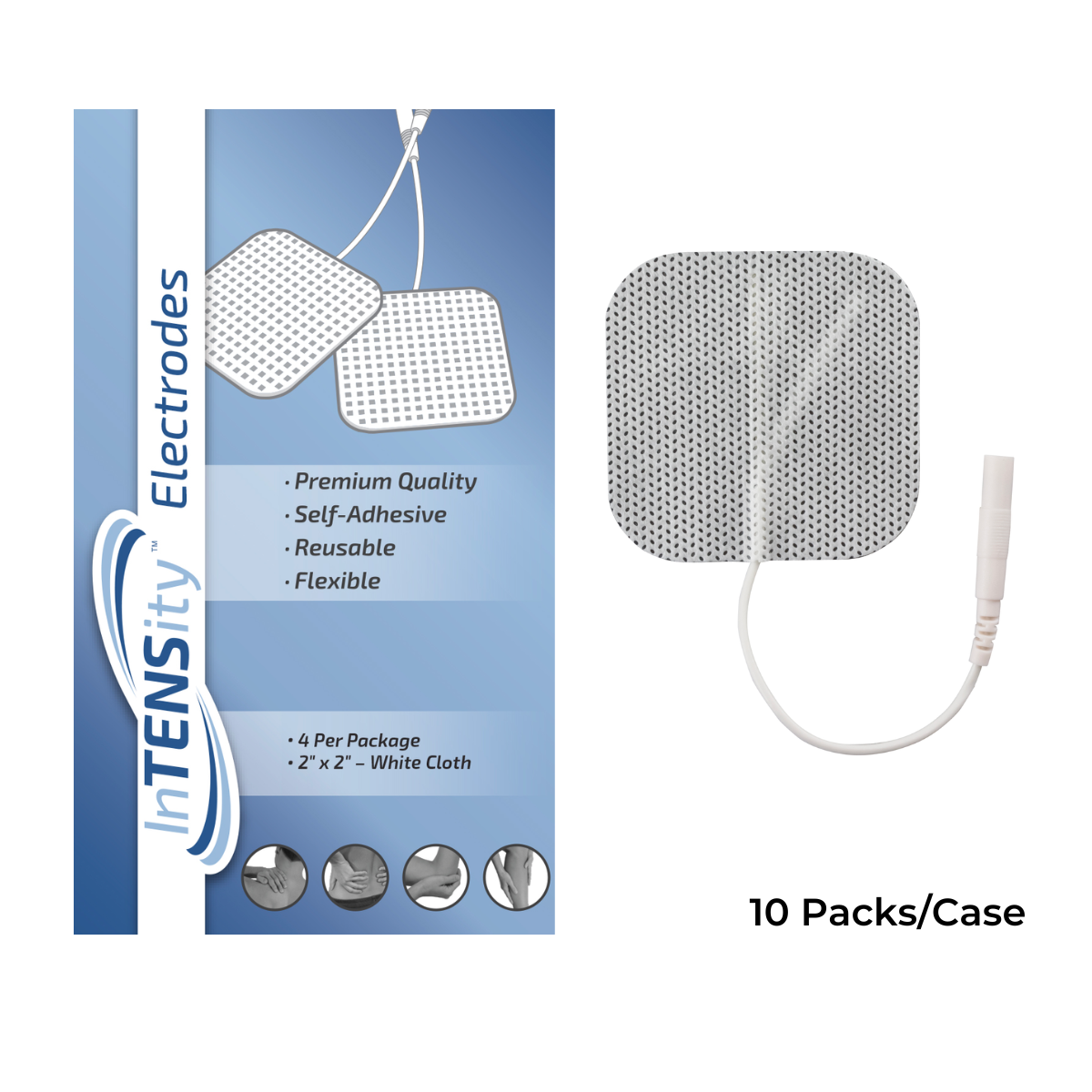 InTENSity Self-Adhesive Electrodes, 2" x 2" White Cloth