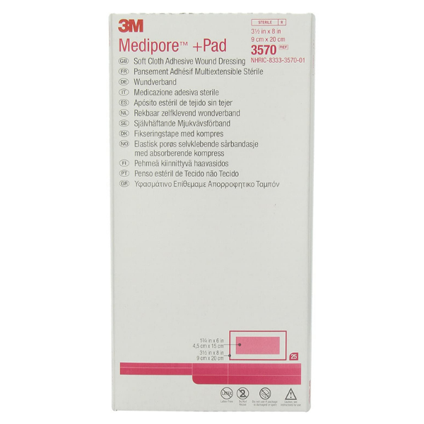3M Medipore +Pad Adhesive Dressing 3 1/2 in x 8 in 25/Box