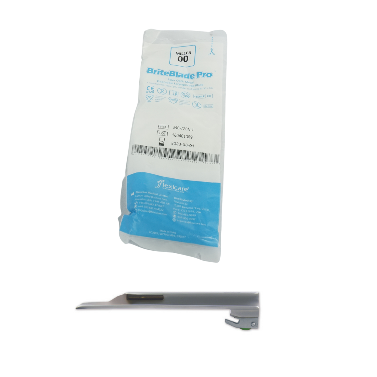 Fiber Optic Metal Disposable Laryngoscope Blade Miller 00 EXP: 040-720