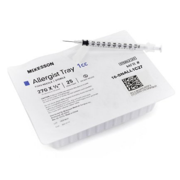McKesson Allergist Tray Attached Needle w/o Safety 1 mL 27 G x 1/2 Inc